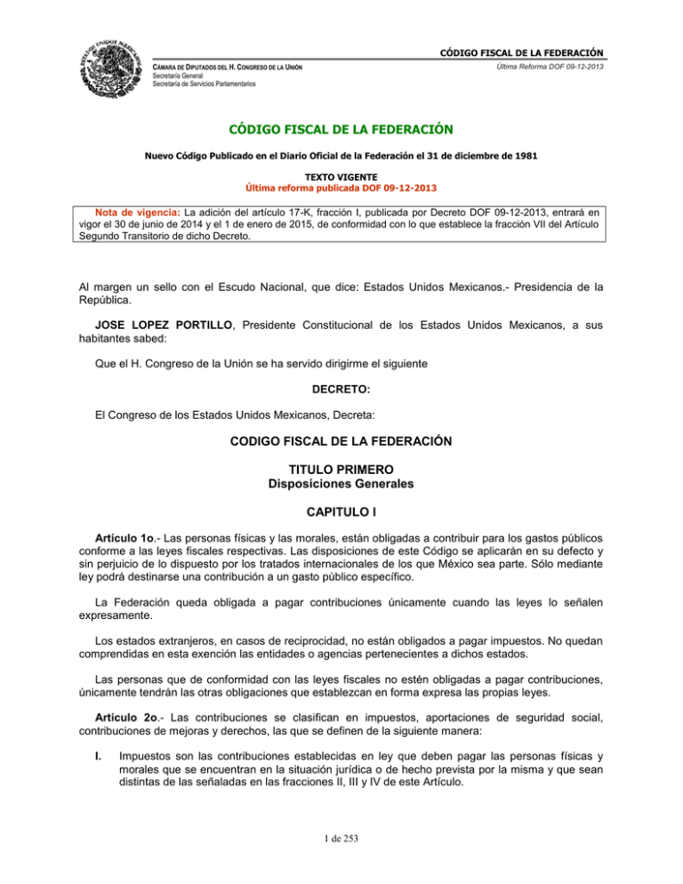 CÓDIGO FISCAL DE LA FEDERACIÓN