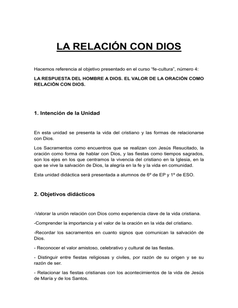 LA RELACIÓN CON DIOS
