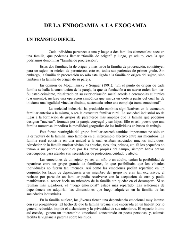 DE LA ENDOGAMIA A LA EXOGAMIA