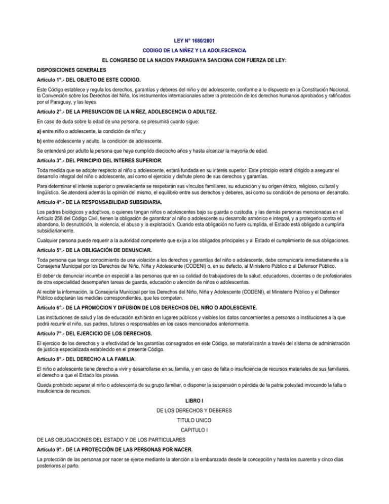 codigo de la niñez y adolescencia