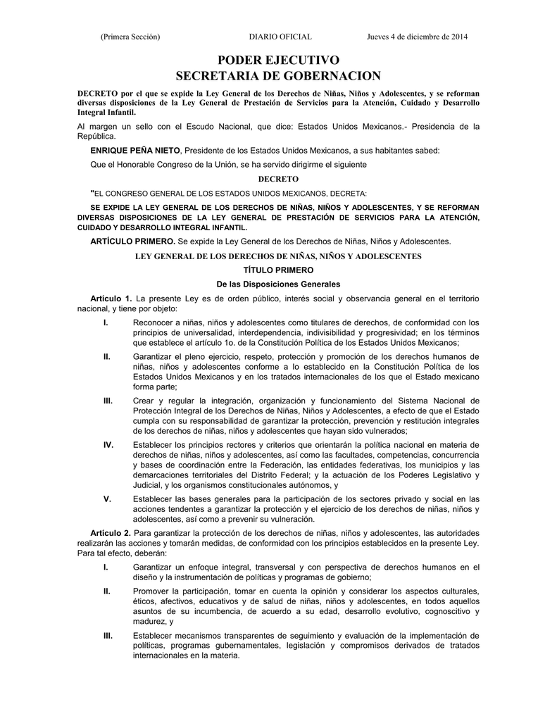Ley General de los Derechos de Niñas, Niños y Adolescentes