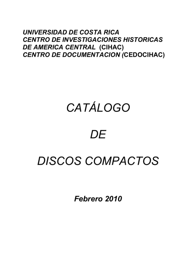 CATALOGO DE LOS DISCOS COMPACTOS