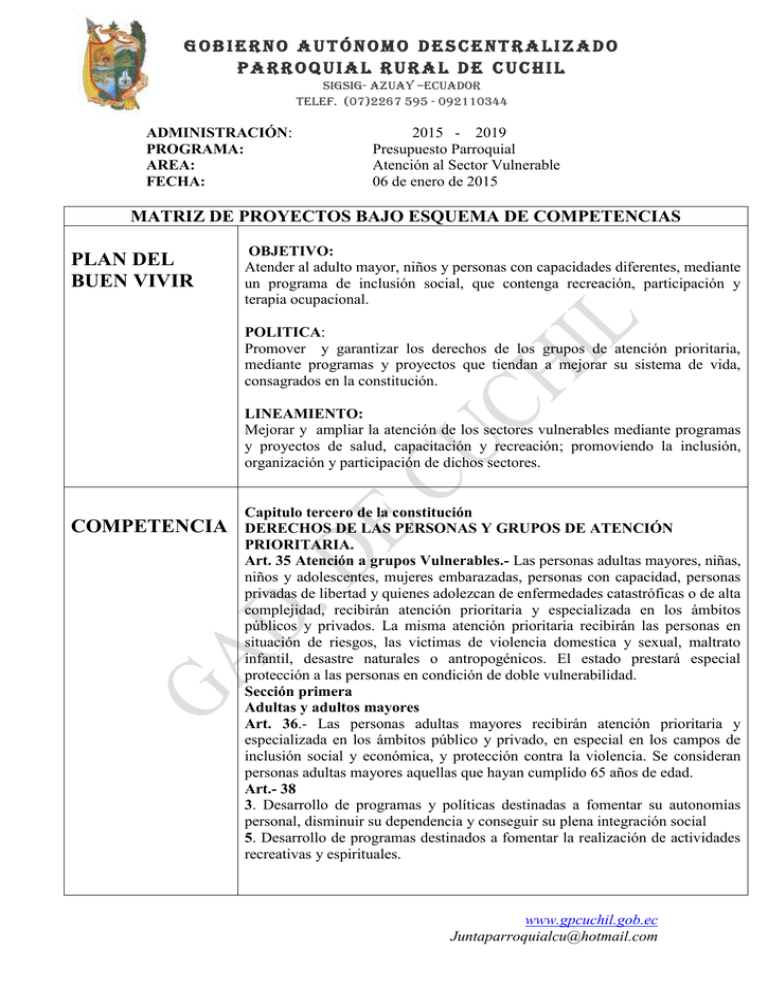 Proyecto de Adulto mayor 2015