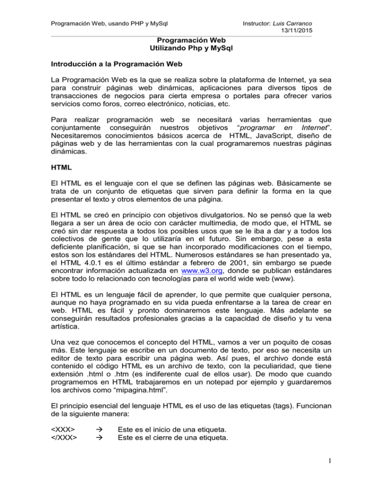 Introducción a la Programación Web