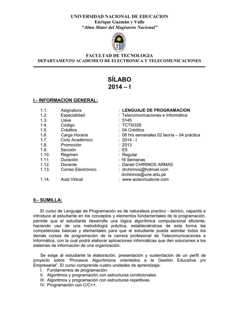 Lenguaje de Programación - Universidad Nacional de Educación