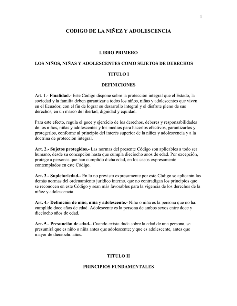 CODIGO DE LA NIÑEZ Y ADOLESCENCIA