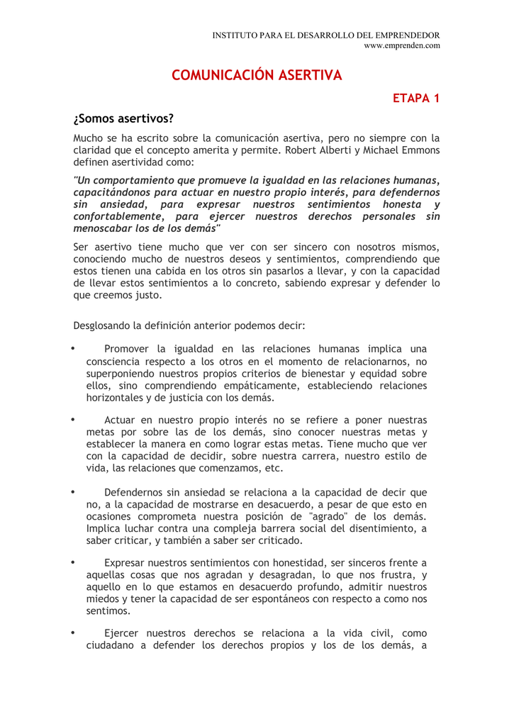 COMUNICACIÓN ASERTIVA ETAPA 1 ¿Somos asertivos?