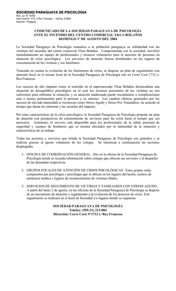 comunicado de la sociedad paraguaya de psicología