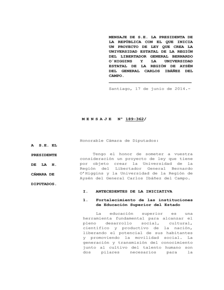 MENSAJE DE S.E. LA PRESIDENTA DE MENSAJE DE S.E. LA PRESIDENTA DE