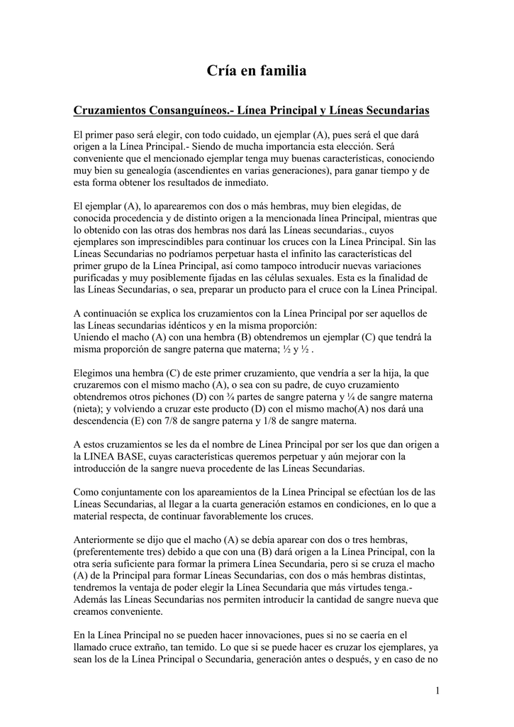 Cruzamientos Consanguíneos.- Línea Principal y Líneas Secundarias