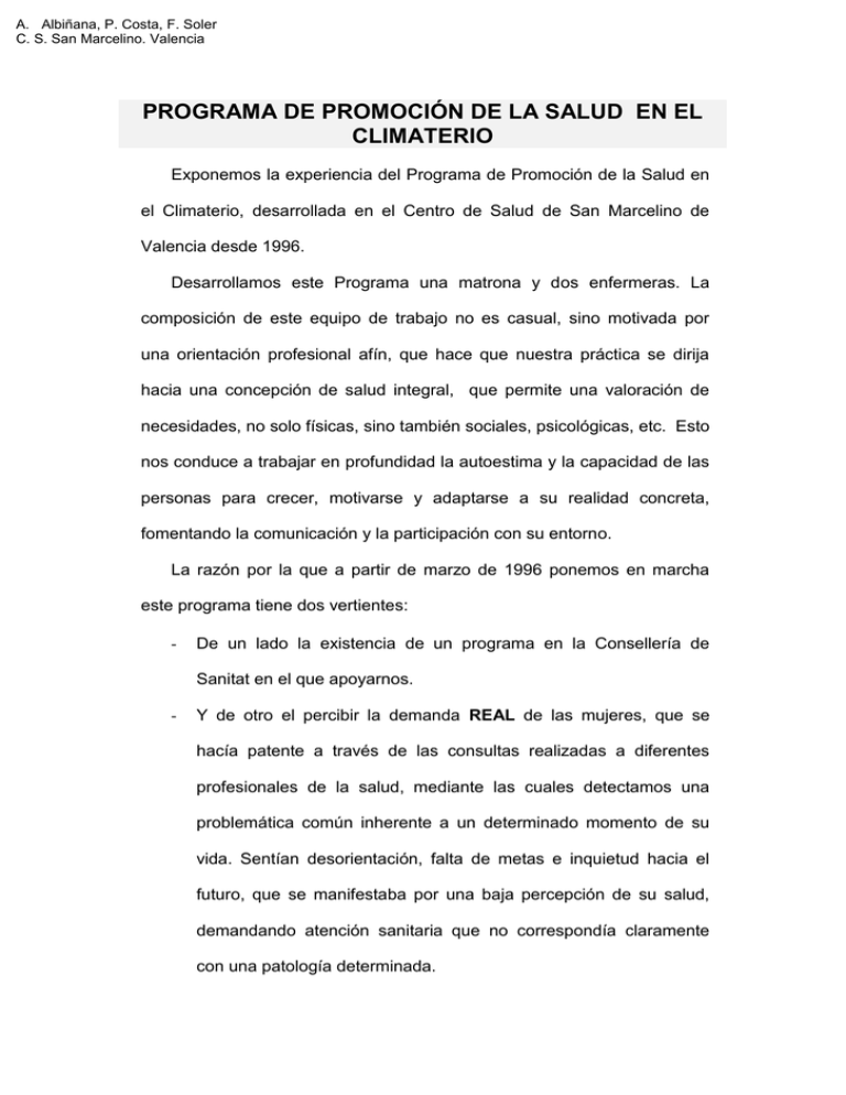 programa de promoción de la salud en el climaterio