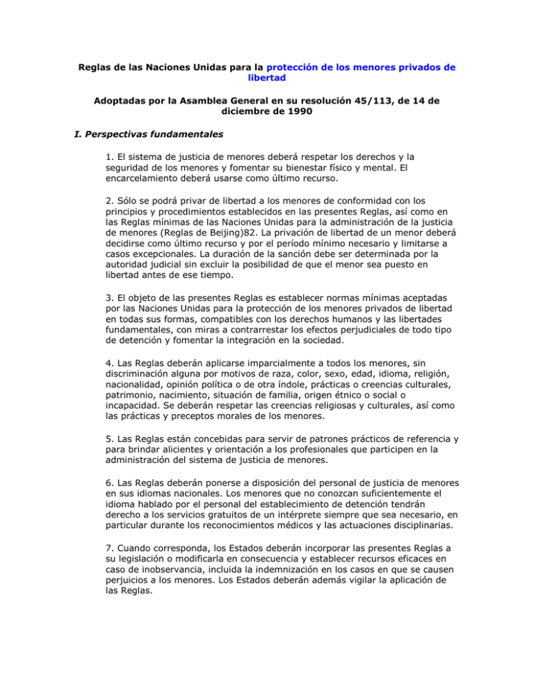 Reglas de las Naciones Unidas para la protección de los menores