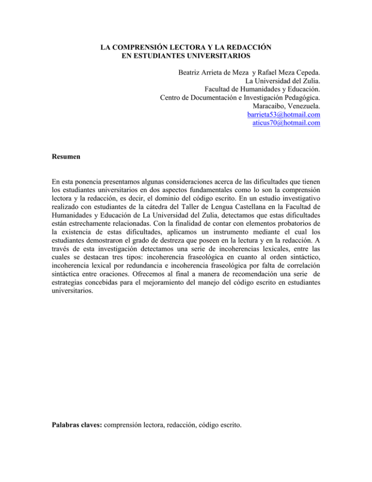 LA COMPRENSIÓN LECTORA Y LA REDACCIÓN EN