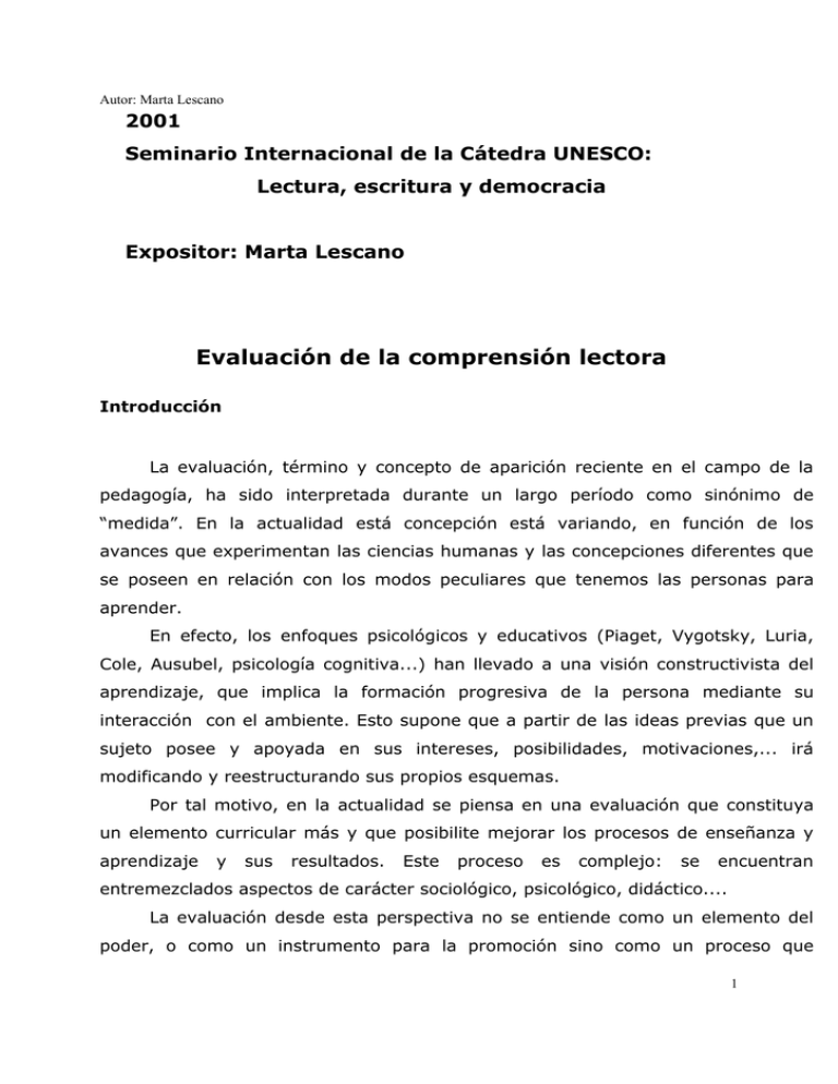 Evaluación de la comprensión lectora
