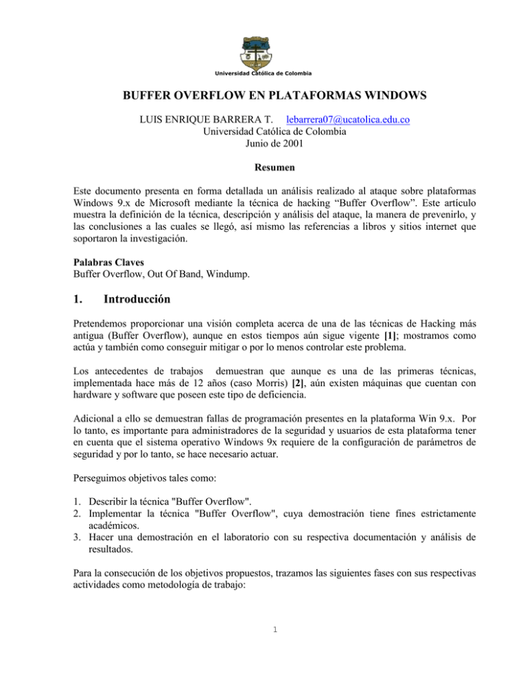 BUFFER OVERFLOW EN PLATAFORMAS WINDOWS