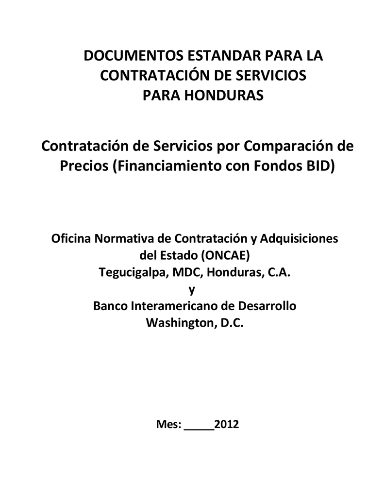 DOCUMENTOS ESTANDAR PARA LA CONTRATACIÓN DE SERVICIOS PARA HONDURAS