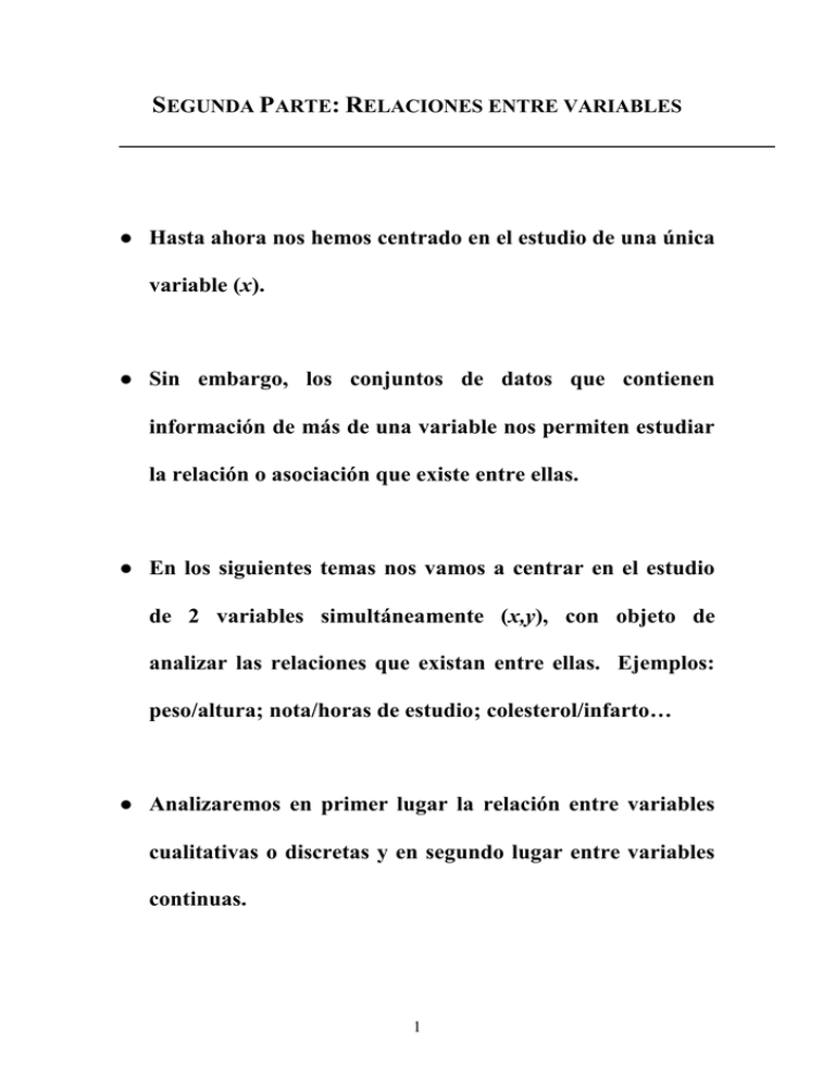 SEGUNDA PARTE: RELACIONES ENTRE VARIABLES