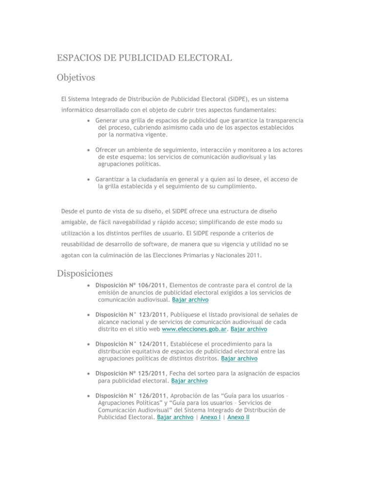 ESPACIOS DE PUBLICIDAD ELECTORAL