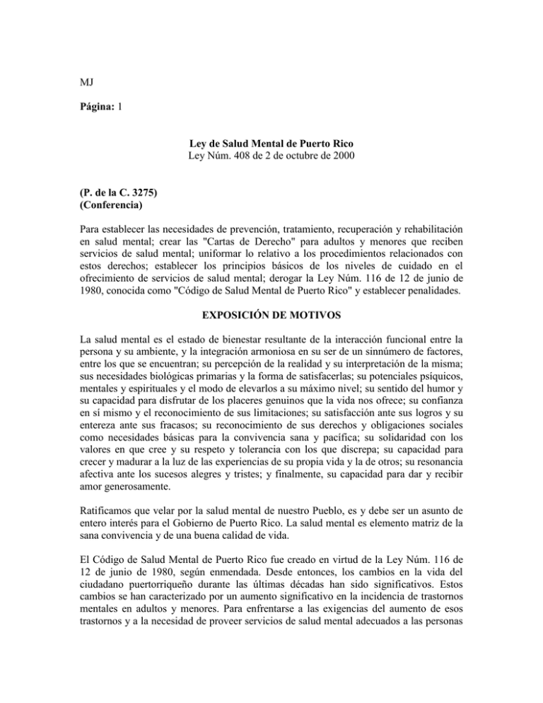 MJ Ley Núm. 408 de 2 de octubre de 2000