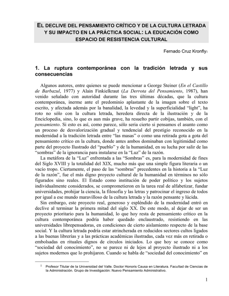 EL DECLIVE DEL PENSAMIENTO CRÍTICO Y DE LA