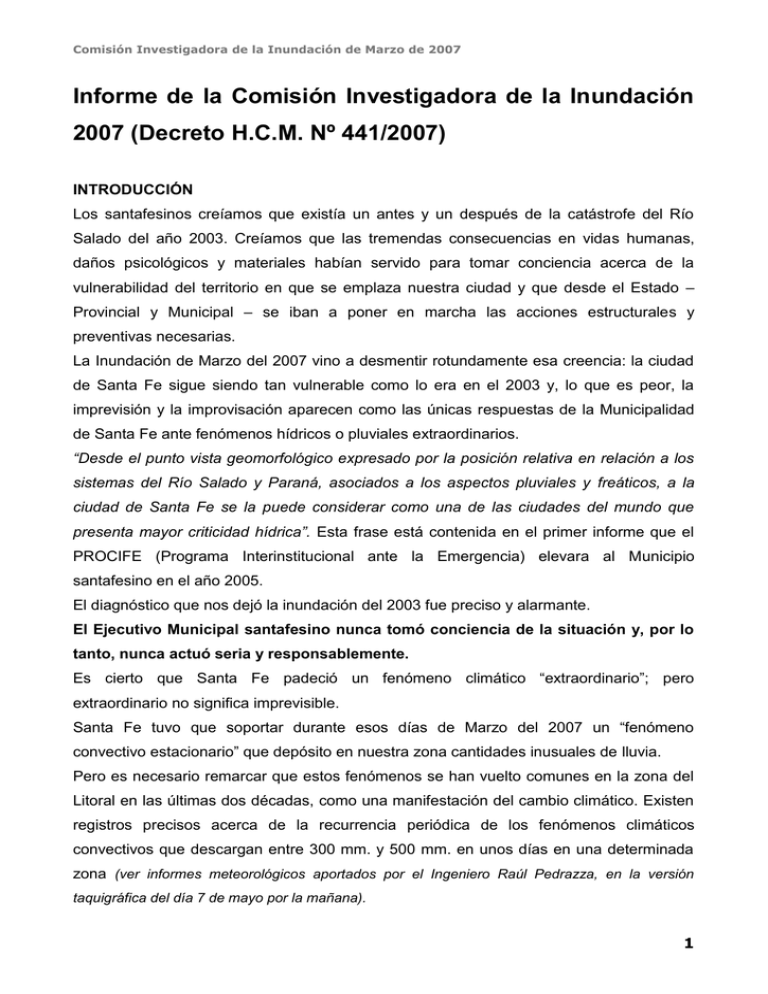 Informe de la Comisión Investigadora Inundaciones 2007