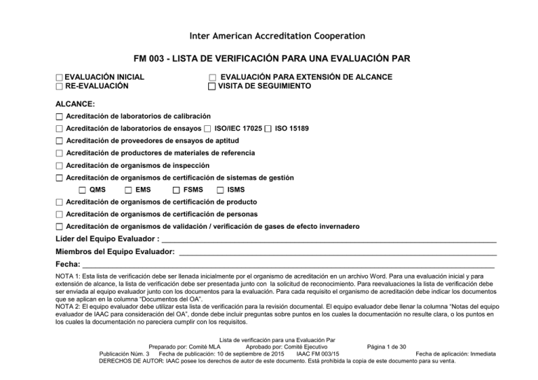 CROSS REFERENCE TABLE ISO 17011