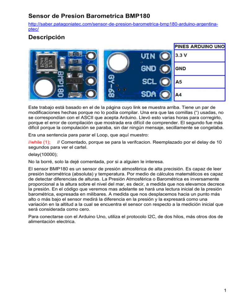 Sensor de Presion Barometrica BMP180
