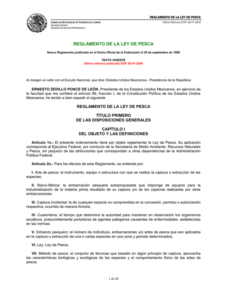 REGLAMENTO DE LA LEY DE PESCA