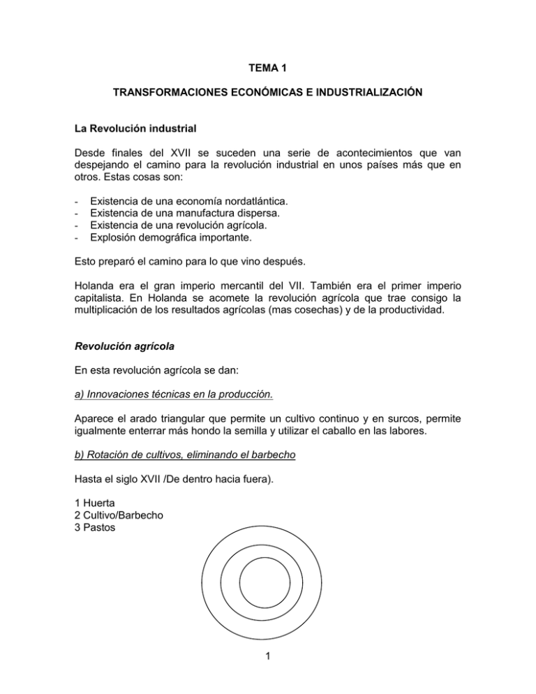 Tema 1: Transformaciones económicas e Industrialización.