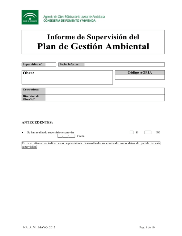 Modelo Supervision Plan Gestion Ambiental 2012