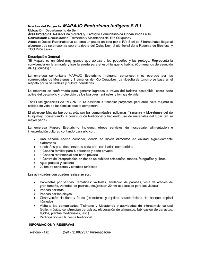 Mapajo - Turismo Rural Bolivia