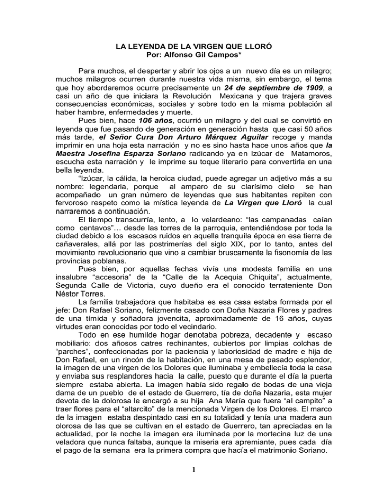 LA LEYENDA DE LA VIRGEN QUE LLOR+ô
