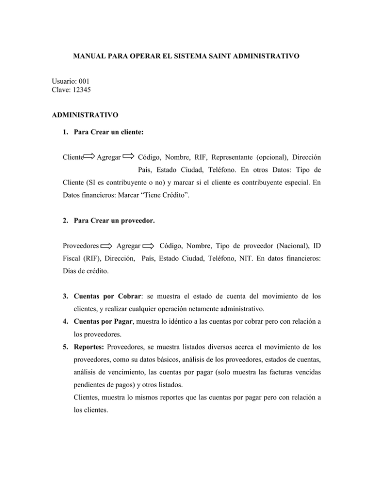 Manual para Operar el sistema Saint Administrativo