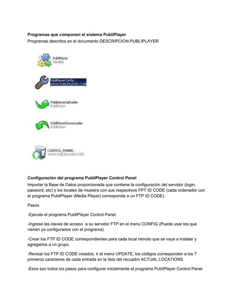 Configuración del programa PubliPlayer Control Panel