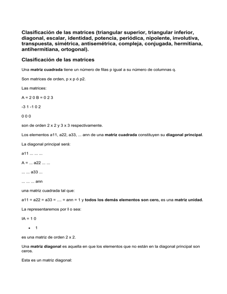 Clasificación de las matrices (triangular superior, triangular inferior