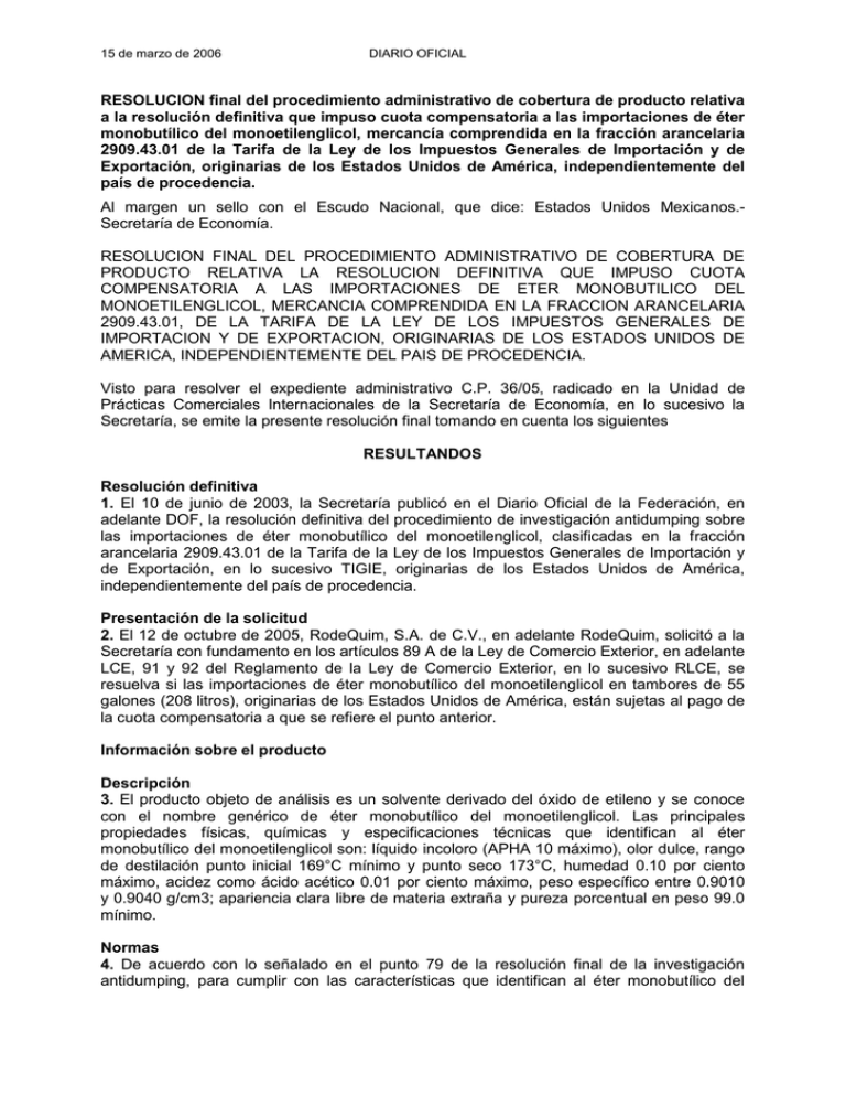 RESOLUCION final del procedimiento administrativo de