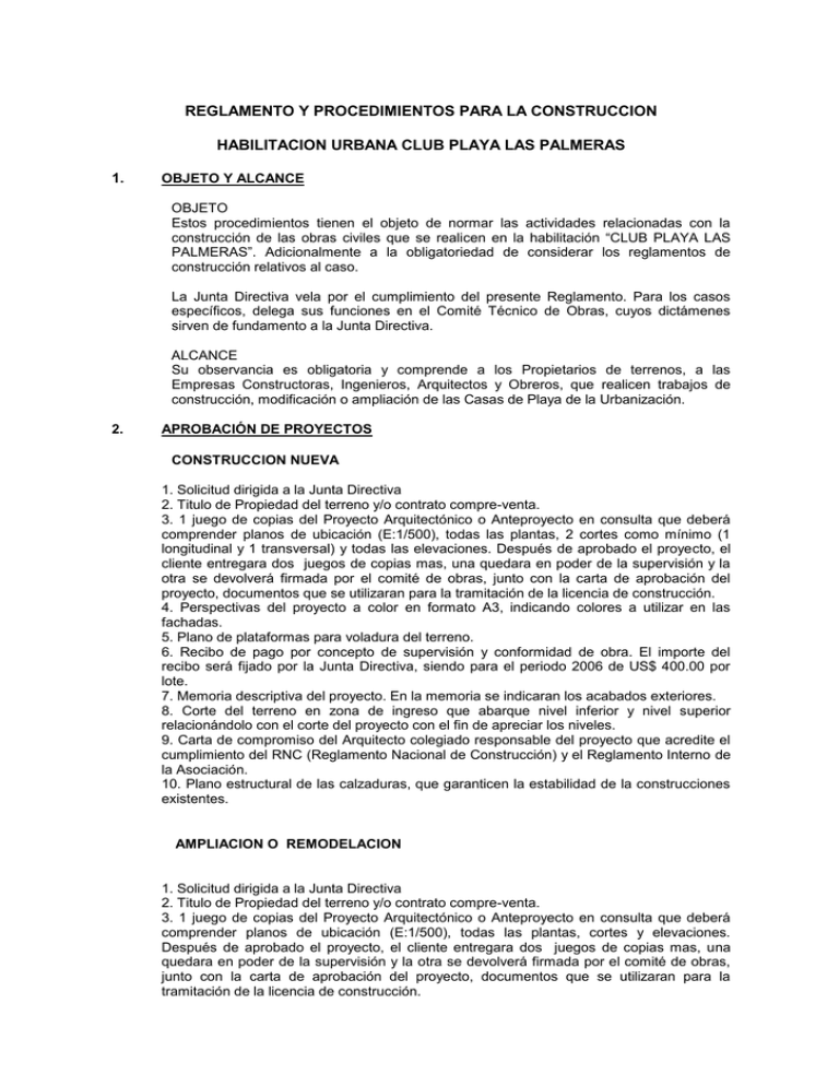 REGLAMENTO Y PROCEDIMIENTOS PARA LA CONSTRUCCION