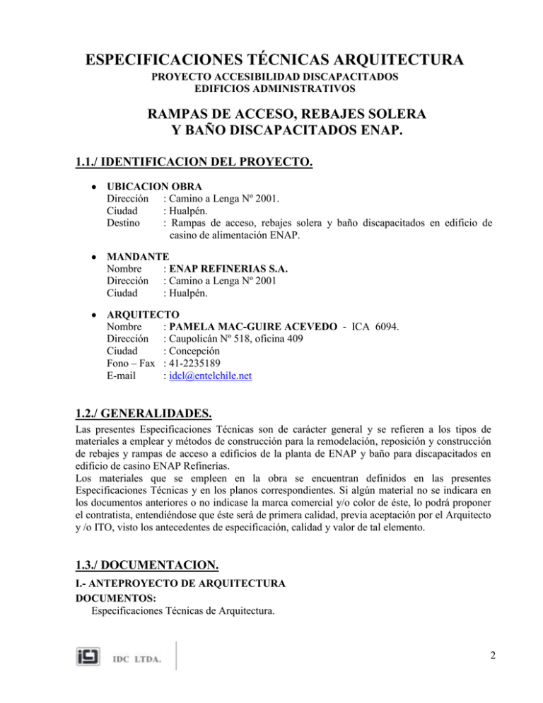 especificaciones técnicas arquitectura