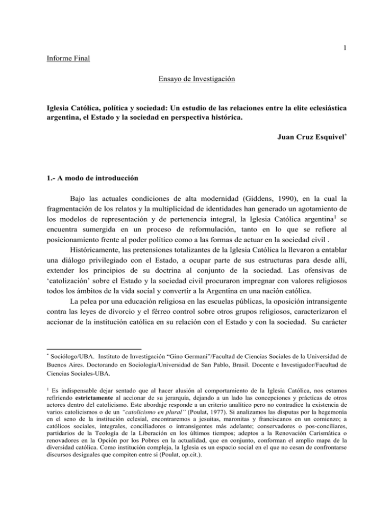 Los Dilemas De La Iglesia Católica Argentina A Fines De Siglo