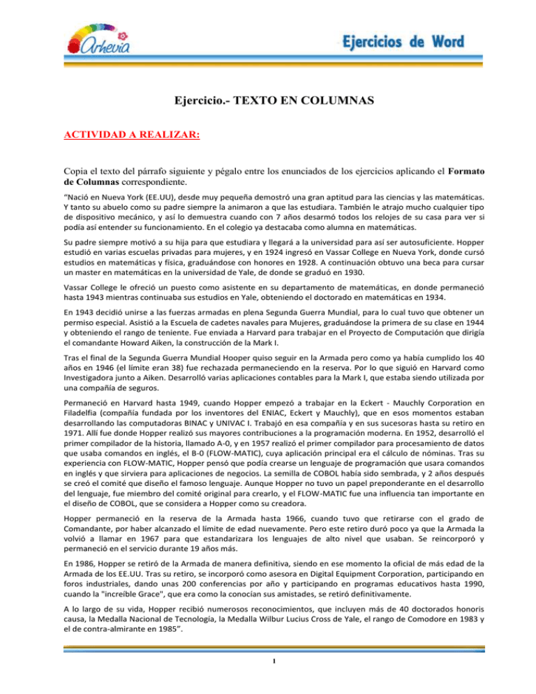 Ejercicio:TEXTO EN COLUMNAS