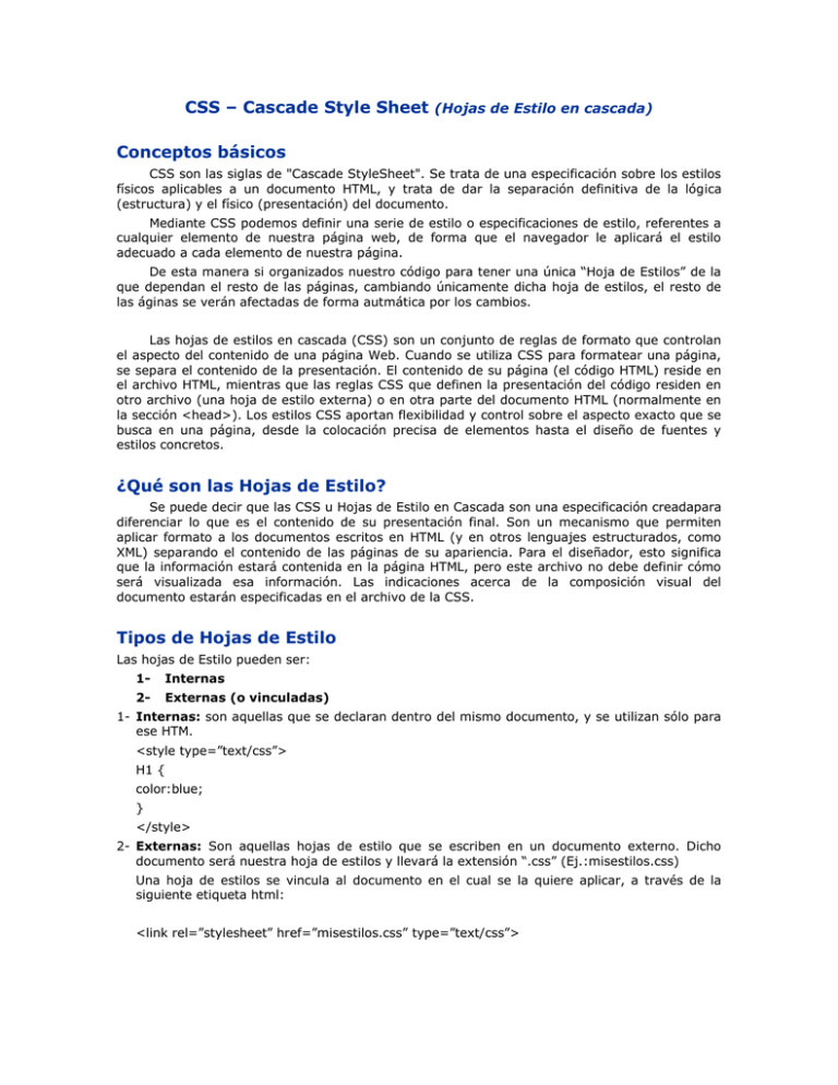 Css Cascade Style Sheet Hojas De Estilo En Cascada