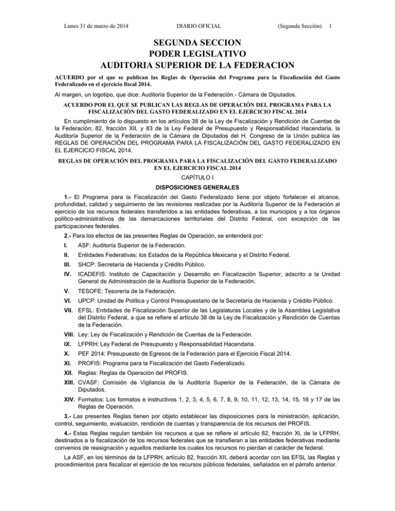 Reglas de Operación del Programa para la Fiscalización del Gasto