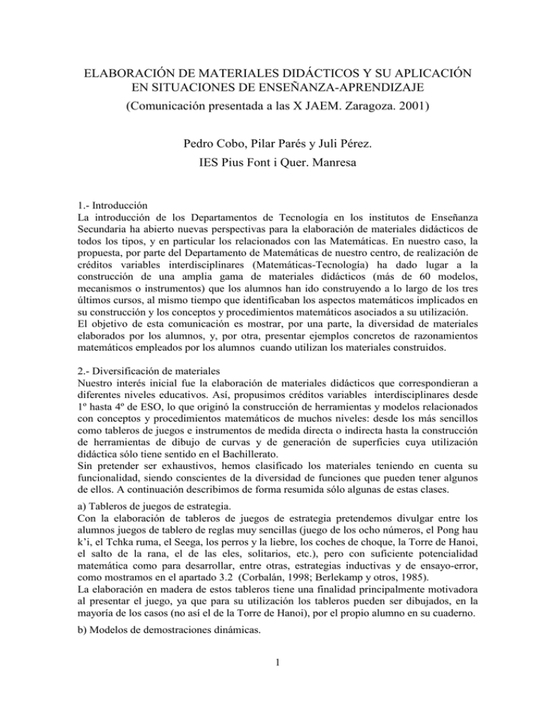 ELABORACIÓN DE MATERIALES DIDÁCTICOS Y SU