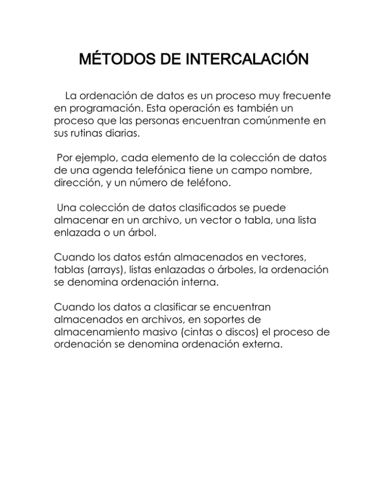 Metodo de Ordenacion por Intercalacion