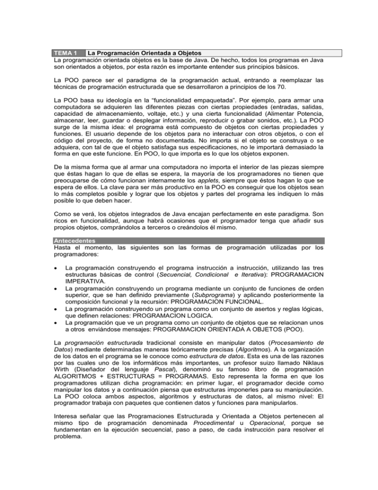 TEMA 1 La Programación Orientada a Objetos