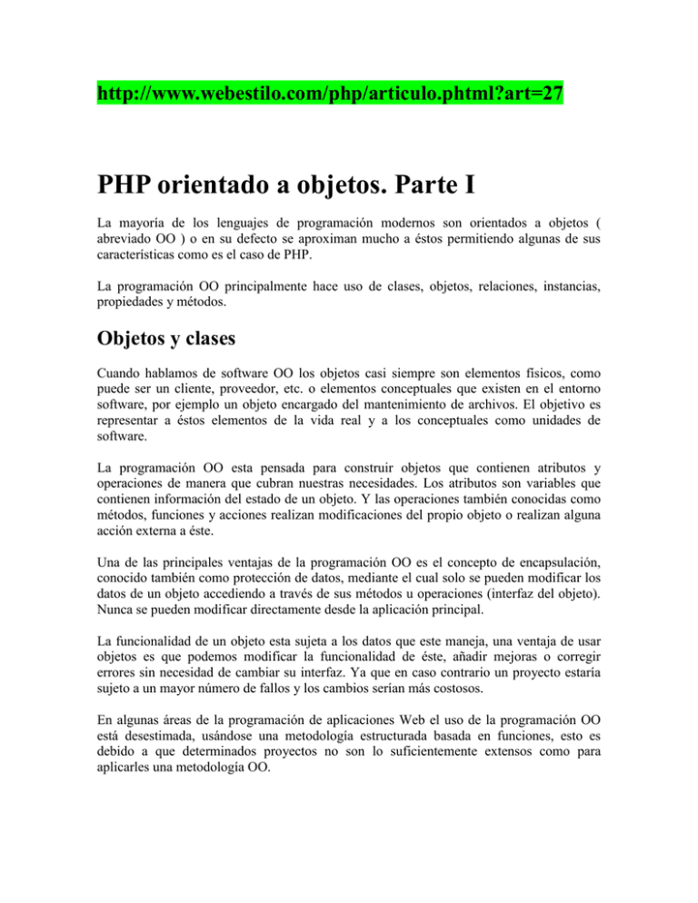 PHP orientado a objetos. Parte I
