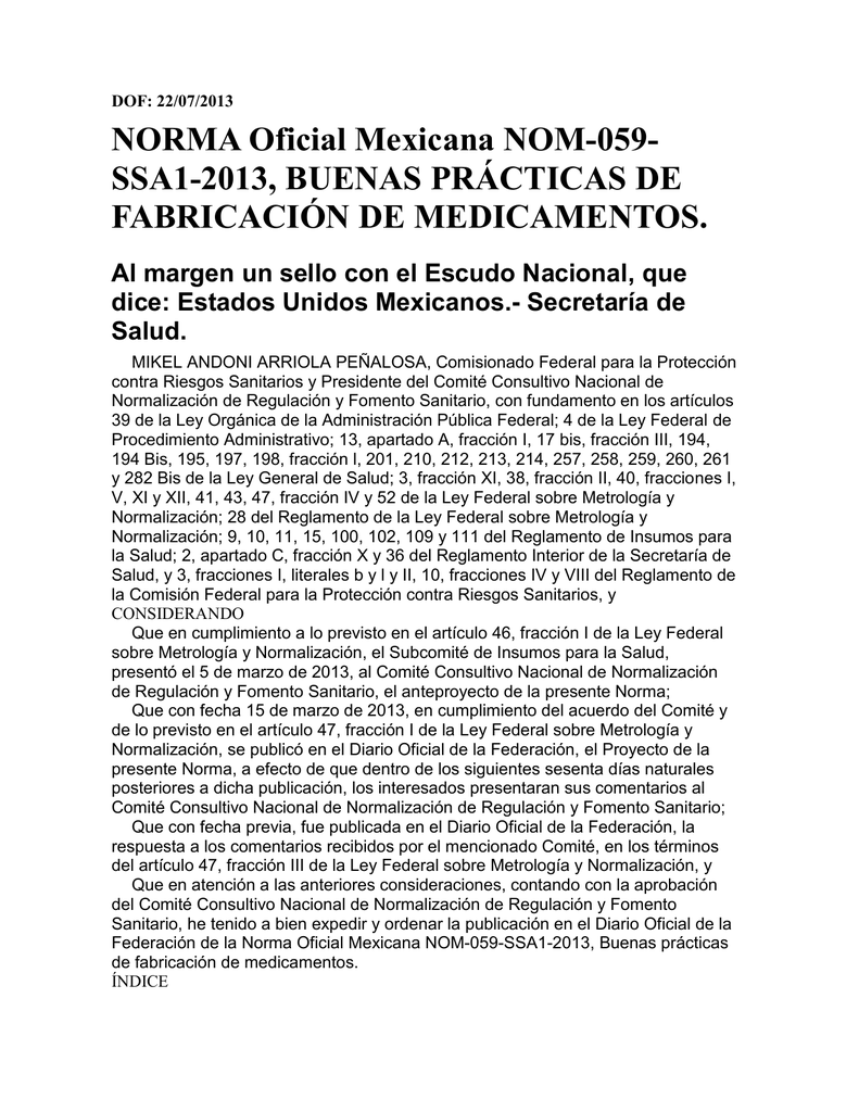 NORMA Oficial Mexicana NOM-059-SSA1