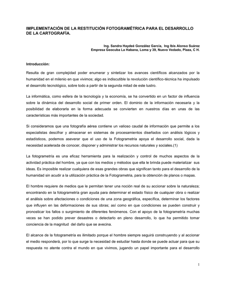 IMPLEMENTACIÓN DE LA RESTITUCIÓN FOTOGRAMÉTRICA PARA EL DESARROLLO DE ...