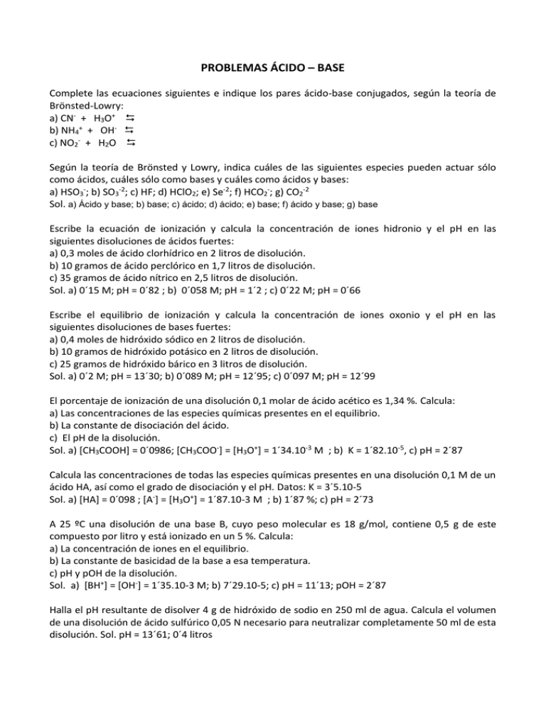 PROBLEMAS ÁCIDO – BASE