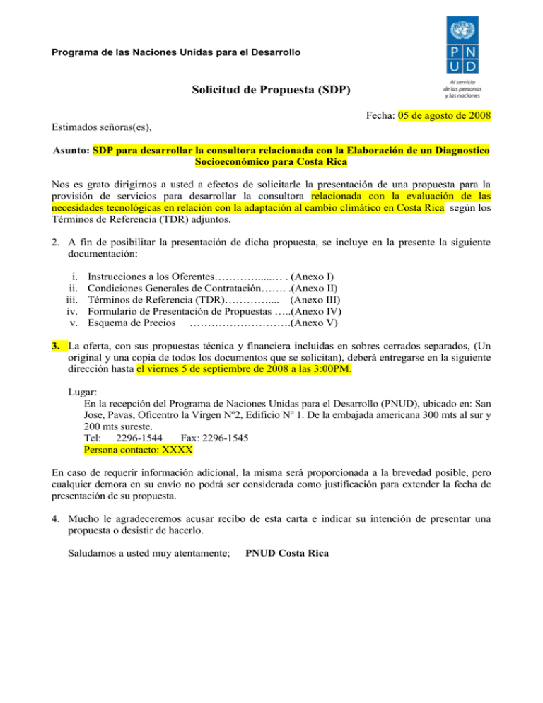 Formato SDP - El PNUD en Costa Rica